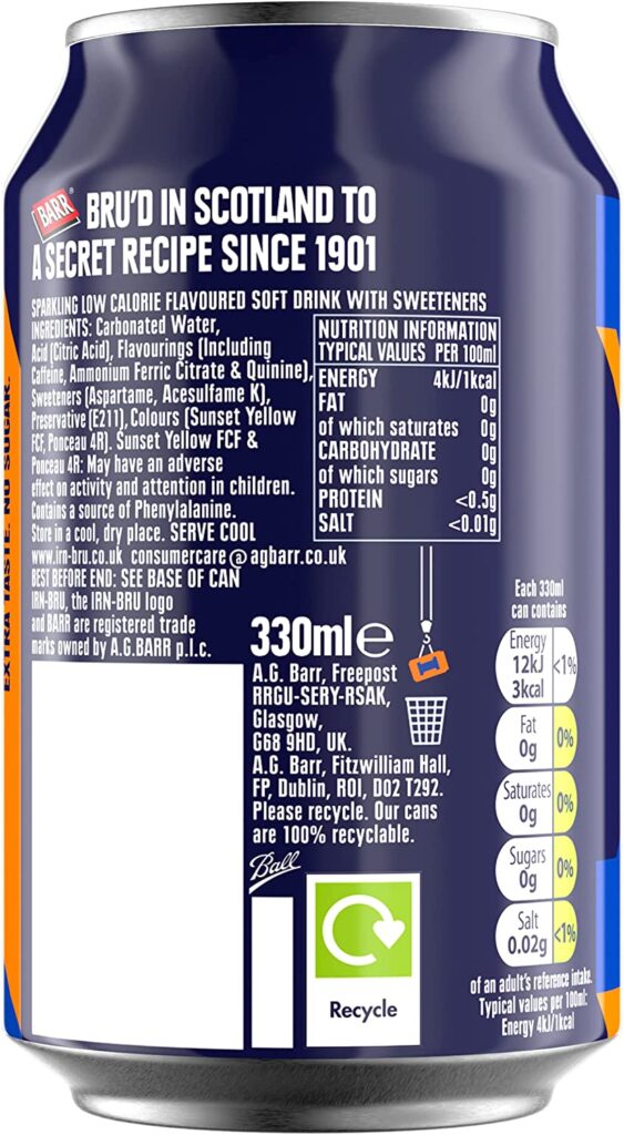 IRN-BRU Xtra No Sugar Cans, 24 x 330ml – AIZA TECH